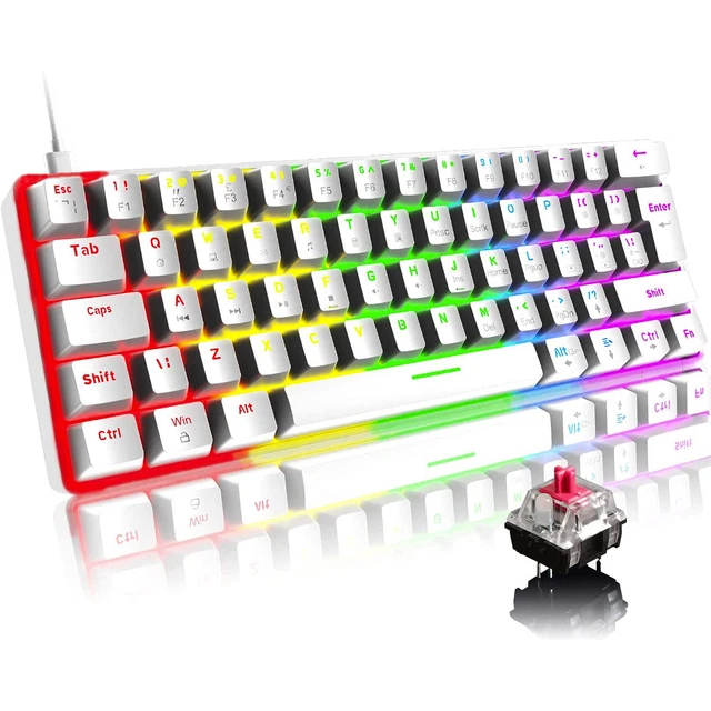 UK LAYOUT WIRED Gaming Keyboard 60% Mechanical Mini Portable 62 Keys ...