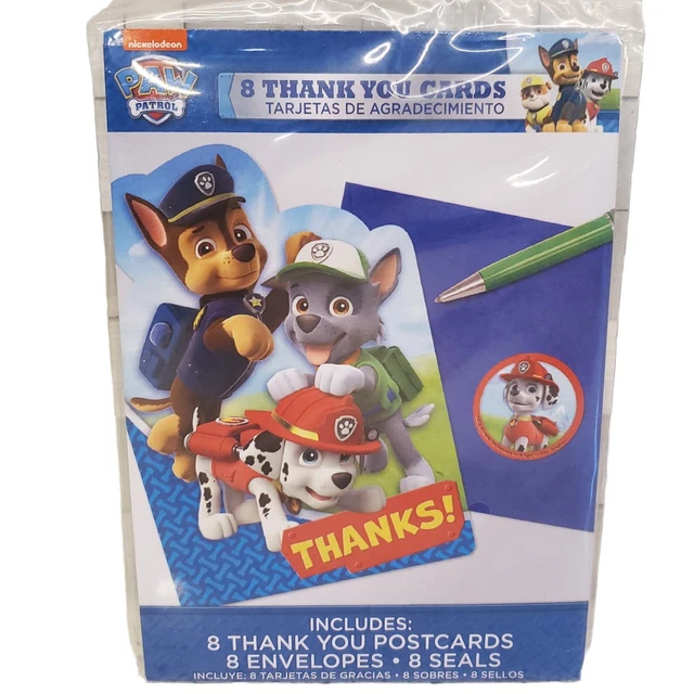 PAW PATROL THANK You Cards Envelopes Paw Patrol Stickers 8 Pack Thank ...
