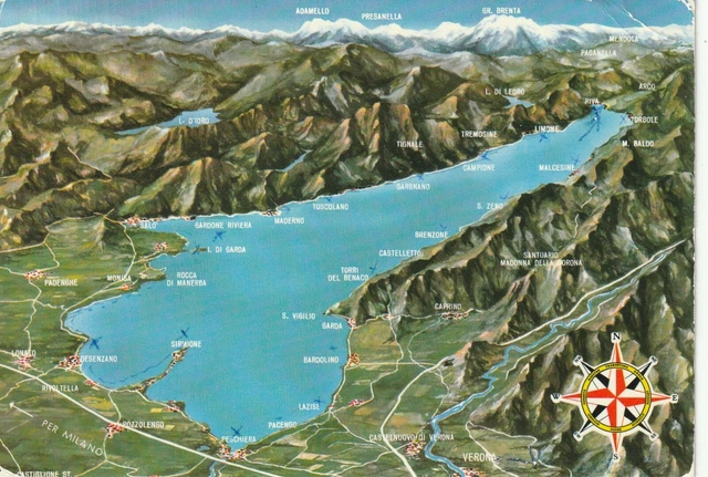 AK MAP, LANDKARTE, Panoramakarte **LAGO DI GARDA - GARDASEE** 8 EUR 1 ...