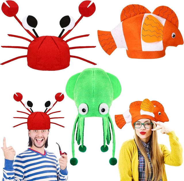 3 PCS SQUID Octopus Clown Fish Crab Silly Hats for Adults Ocean Sea ...