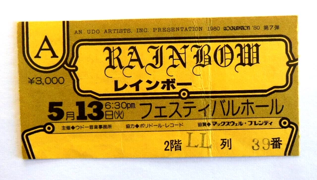 RAINBOW TICKET 1980 CONCERT TICKET OSAKA 1980 Blackmore EUR 47,90 ...