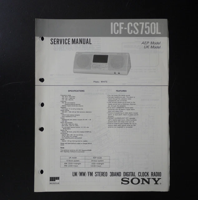 ORIGINAL SONY ICF-CS750L Clock Radio Service Manual / Service Anleitung ...