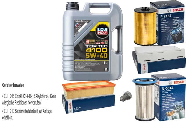 BOSCH INSPECTION SET 5L Huile Liqui Moly Top Tec 4100 5W-40 pour Skoda ,Yeti 2.0 EUR 120,54 ...