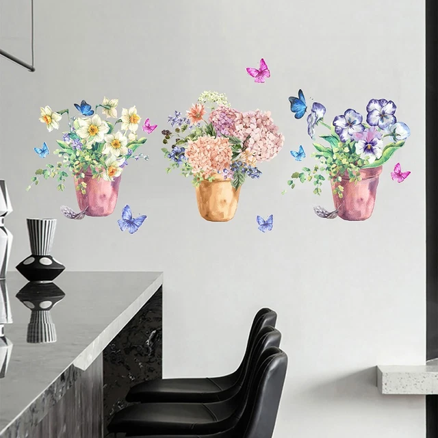 AUTOCOLLANT MURAL AMOVIBLE en PVC pot de plantes à fleurs design pour ...