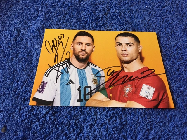 PHOTO CARTONNEE DEDICACE Autograph Format A6 Lionel Messi Cristiano ...