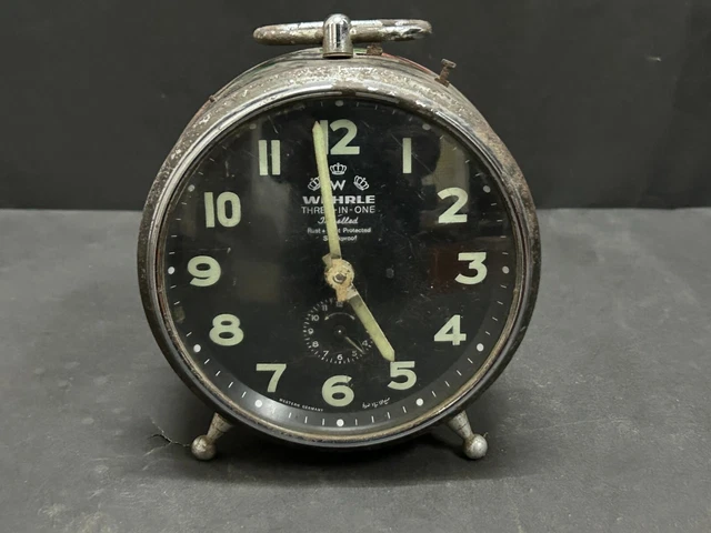 ANTIQUE VINTAGE ANCIEN Rare WEHRLE Trois en Un Alarme Table Clock ...