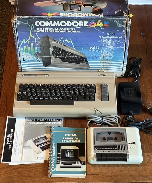 VINTAGE GENUINE COMMODORE 64 Computer + Commodore Cassette drive AS IS ...