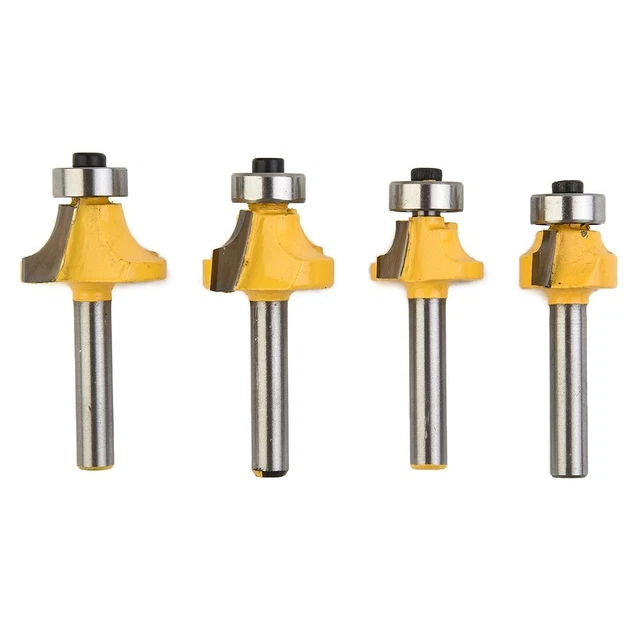 PREMIUM 4 PIECE Round Over Bead Edge Router Bit Set with 1/4 inch Shank ...