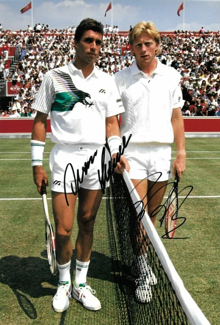 IVAN LENDL BORIS becker before match queens club 1990 signed 12x8 photo ...