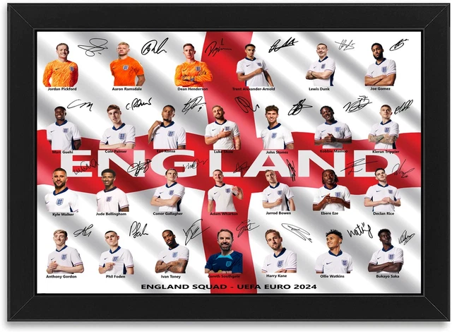 ENGLAND FOOTBALL TEAM Euro 2024 Full Squad Signed Team Poster Framed A4 ...