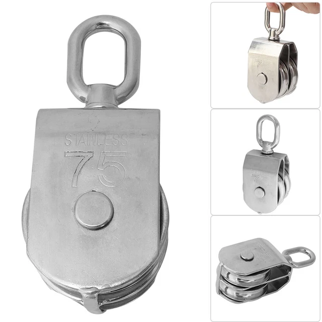 STAINLESS STEEL HEAVY Duty Double Wheel Pulley Rigging Lifting Rope ...