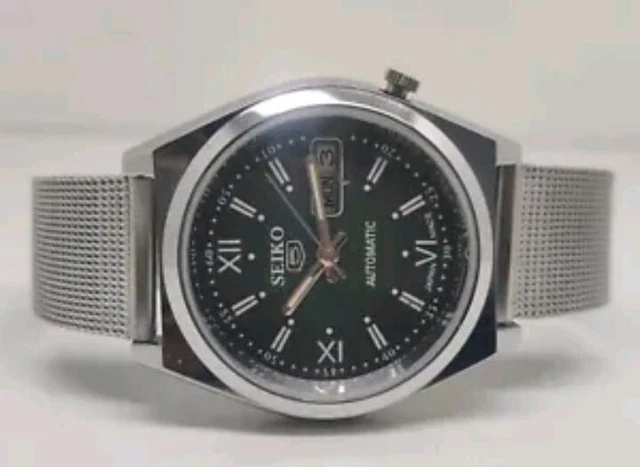 OROLOGIO SEIKO 5 Vintage Automatico Giorno/data Quadrante Nero Acciaio ...