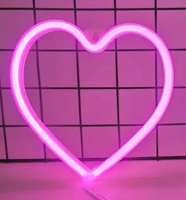 NEON LIGHT SIGN Pink Heart LED Light with USB And Battery Wall Mounted ...