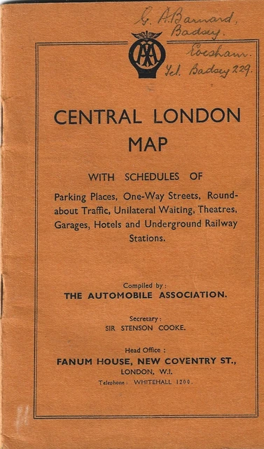 AA CENTRAL LONDON Map 1937 Pre War Vintage Attractions Visit ...