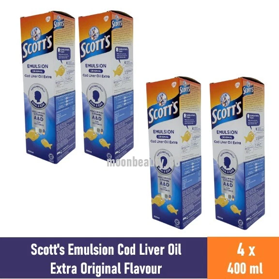 4 X 400ML Scott's Emulsion Cod Liver Oil Extra Original Flavour Immune ...