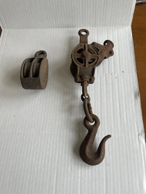 ANTQ BLOCK & Tackle Fence Stretcher Pulley Chain w Hook Antique Farm ...