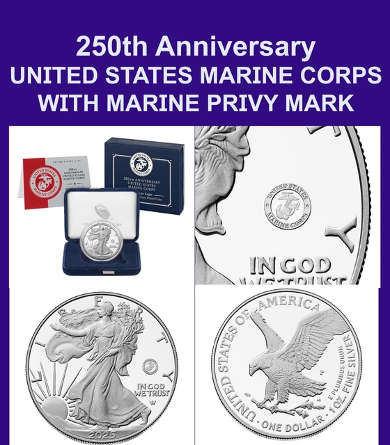 2025 W U.S. Marine Corps 250th Anniversary Proof With Privy mark Silver ...