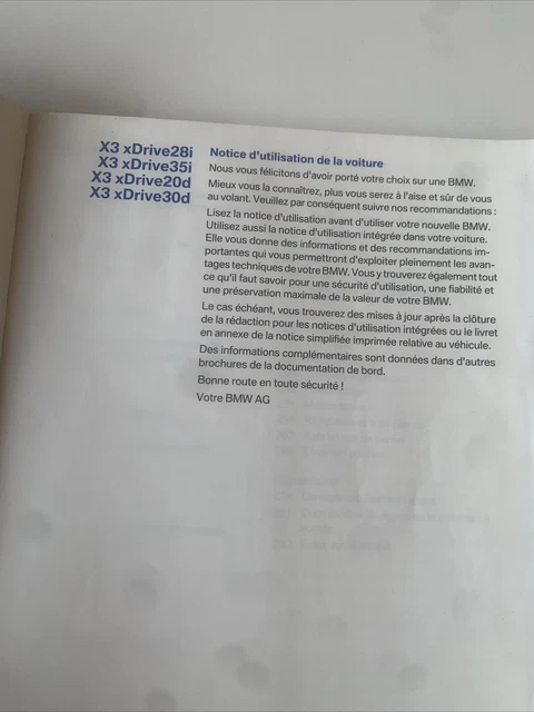 MANUEL NOTICE D Utilisation BMW X3 EUR 45,00 - PicClick FR
