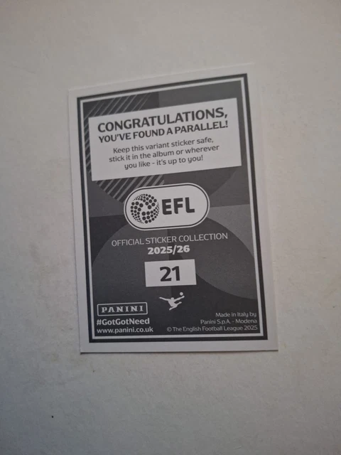 PANINI EFL 2025 26 Sticker Christoph Klarer Gold Parallel No 21 Mint £4 ...