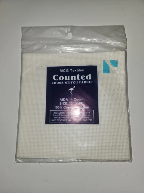 MCG TEXTILES COUNTED Cross Stitch Fabric White Aida 14 Count 12 X 18 ...