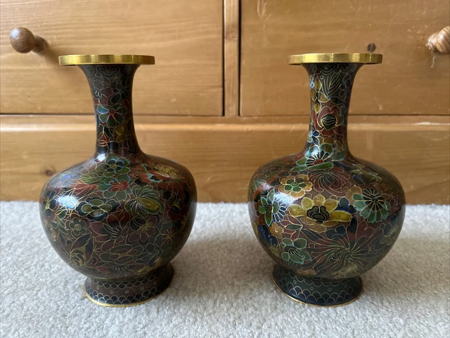 PAIR OF VINTAGE Cloisonne Enamel Vases Chinese Floral Pattern $33.00 ...