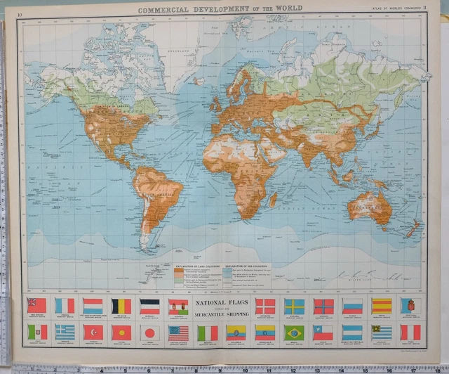 1906 MAP COMMERCIAL Development Of The World National Flags Mercantile ...