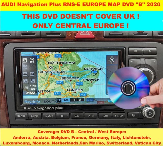 AUDI NAVIGATION PLUS RNS-E EUROPE MAP DVD "B" 2020 UPDATE A3, A4, A6 ...