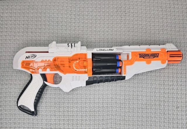 NERF GUN DOOMLANDS Longarm Pistol + Bullets. Rare! Kid Drew all-over It ...