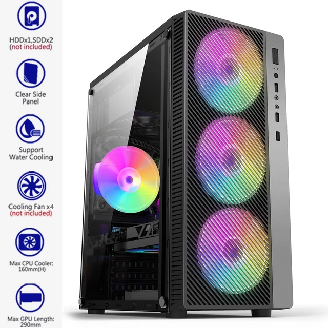 USA PC CASE Gaming Computer Case ATX/MATX/ITX Mid Tower Case Side Panel ...