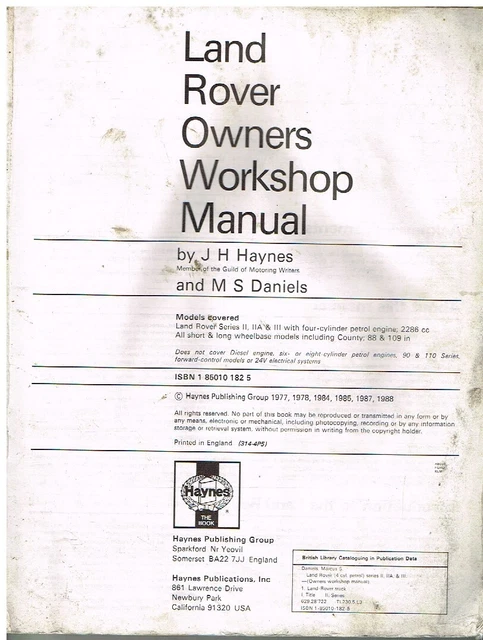 LAND ROVER SERIES Ii Iia Iii 88 & 109 Petrol (1958-85) Owners Workshop ...