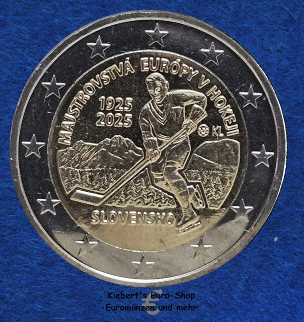 2 EURO GEDENKMÜNZE Slowakei 2025 - 100 Jahre Eishockey EM EUR 4,20 ...