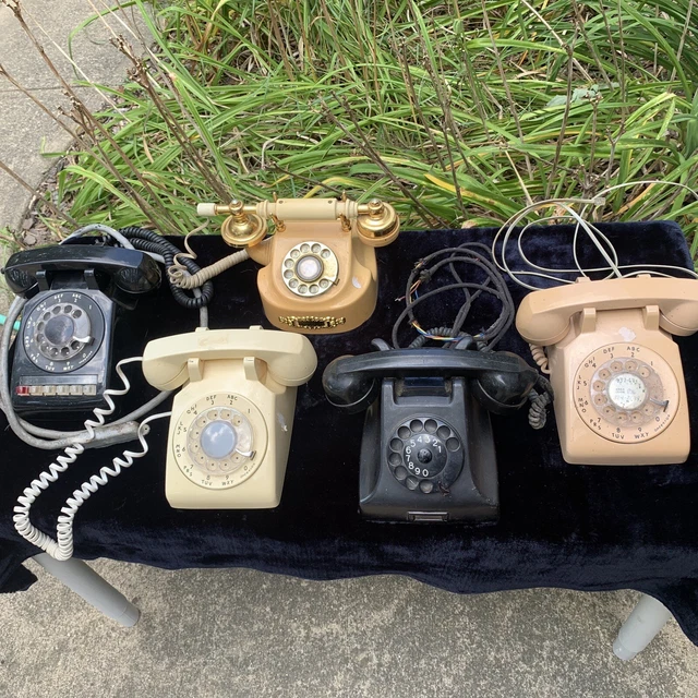 FIVE VINTAGE ROTARY DIAL TELEPHONES. OLD. The Brands Are AT&A PTT ITT ...