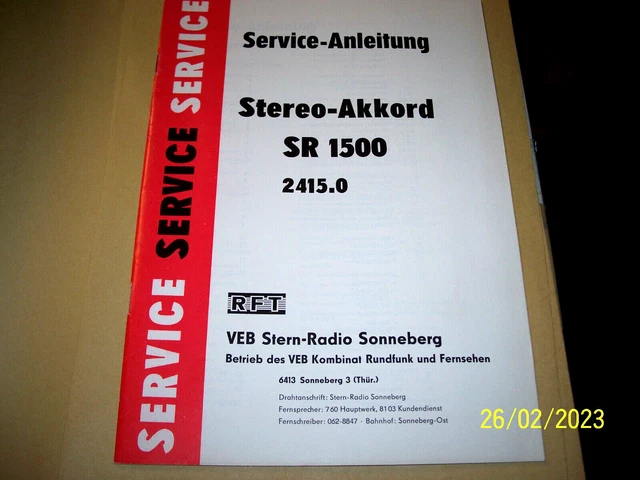 DDR-RFT SERVICE-ANLEITUNG+STROMLAUFPLAN-STEREO-AKKORD SR 1500-Sonneberg-1981-NEU EUR 16,00 ...