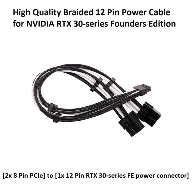BLACK WHITE BRAIDED 8 to 12 Pin Graphics Card Power Cable RTX 30 Series ...
