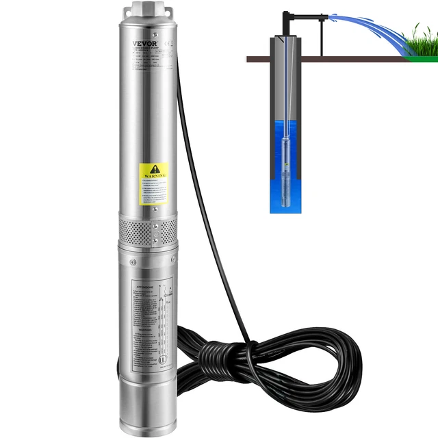 VEVOR 1-1/2HP DEEP Well Pump 276ft Submersible Pump 37GPM Stainless ...