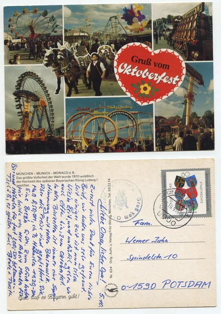 20123 - GRUSS vom Oktoberfest - AK, gelaufen München 5.10.1991 - "Maß ...
