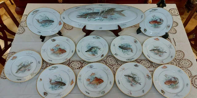 SERVIZIO PIATTI DA11 Da Tavola Porcellana Pesce Richard Ginori Pittoria ...