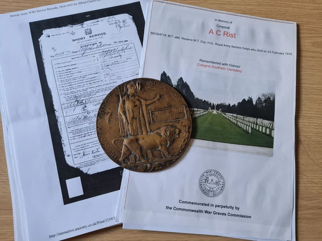 ORIGINAL WW1 DEATH Plaque Memorial - Alfred Charles RIST - RASC £110.00 ...