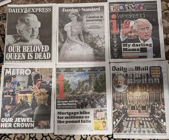 6 NEWSPAPERS X Queen Elizabeth II Death and Funeral Coverage Bundle lot ...