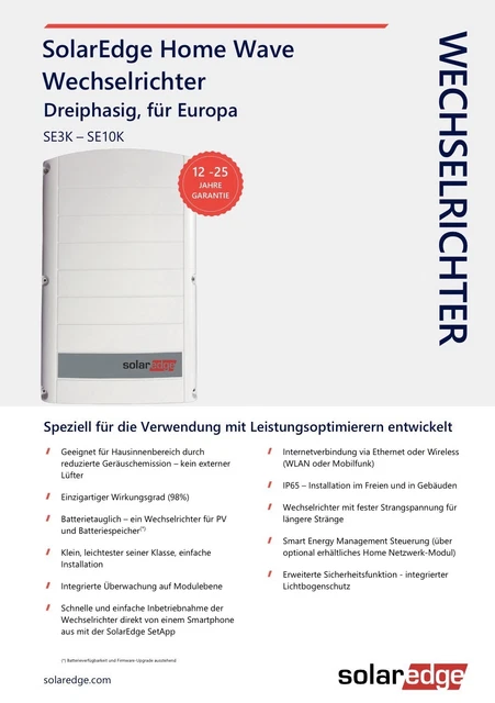 SOLAREDGE SE10K-RW0TEBEN4 HOME Wave 10 kW Wechselrichter EUR 249,00 ...