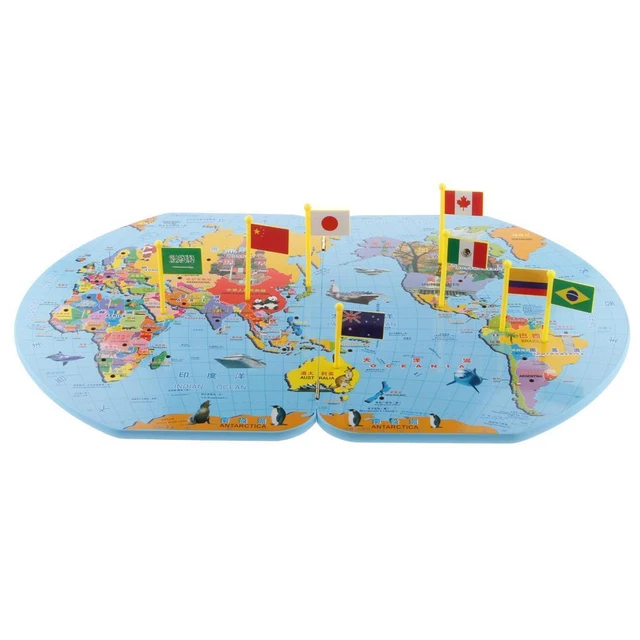 CARTE DU MONDE En Bois Et 36 Drapeaux Assortis Puzzle Géographie Jouet ...