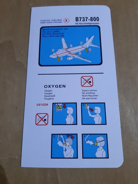 TURKISH AIRLINES BOEING B737-800 airline safety card Hava Yollary EUR 5 ...