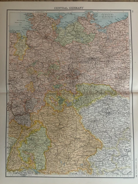 1898 WEST GERMANY Antique Colour Map By John Bartholomew 122 Years Old ...