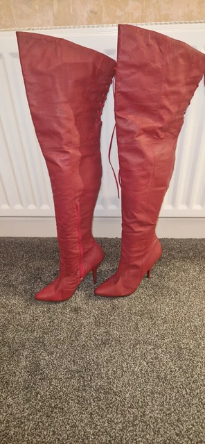 LEATHER THIGH HIGH Boots Fetish CD/TV Red Size 11 Pleaser..cd/tv/fetish ...