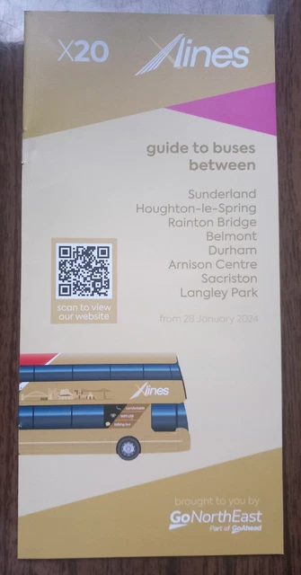 GO NORTH EAST 2024 bus timetable for route number X20 dated 28 Jan 2024 ...