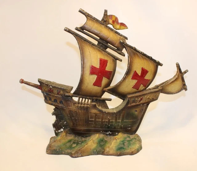 ANTIQUE CAST METAL Ship Door Stop Spanish Galion 11" Original Paint Old ...