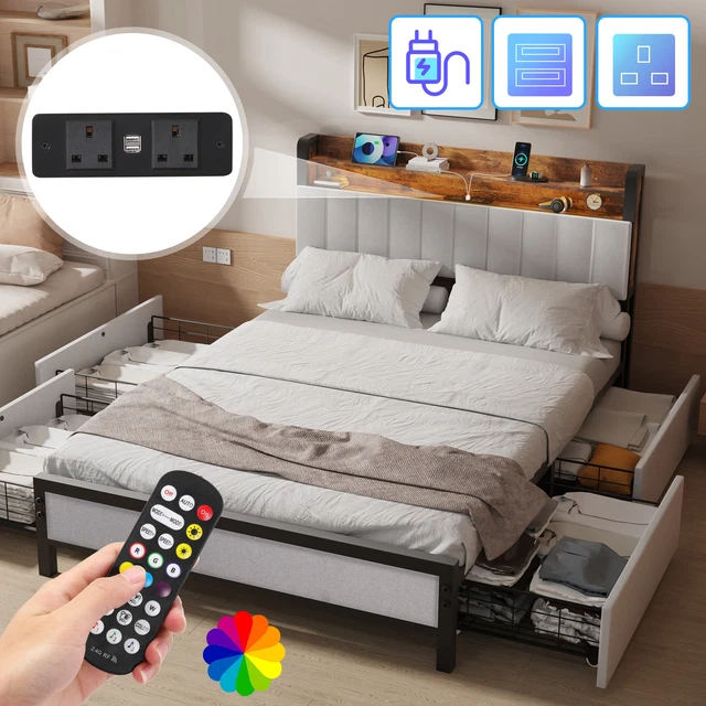 DOUBLE BED FRAME 4FT 6 - Double Bed Grey Leather Under Bed Deep 30CM ...