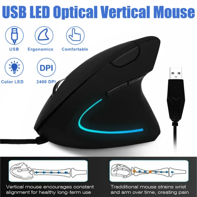 ERGONOMIC OPTICAL VERTICAL Mouse Mice USB Wired LED Mice 2400 DPI For ...