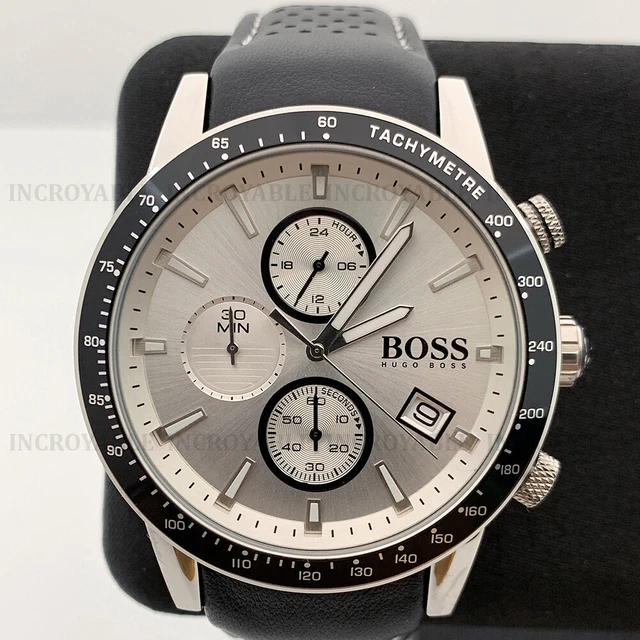 NOUVEAU HUGO BOSS 1513403 Rafale Chronographe Cuir noir et Argent ...