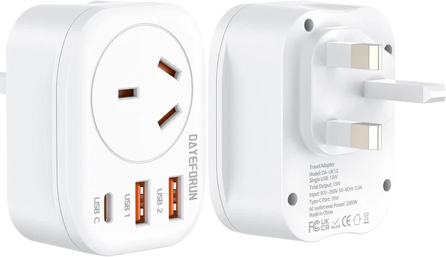 UK TRAVEL ADAPTER, AU to UK Plug Adapter with 1 USB-C 2 USB-A, Travel ...